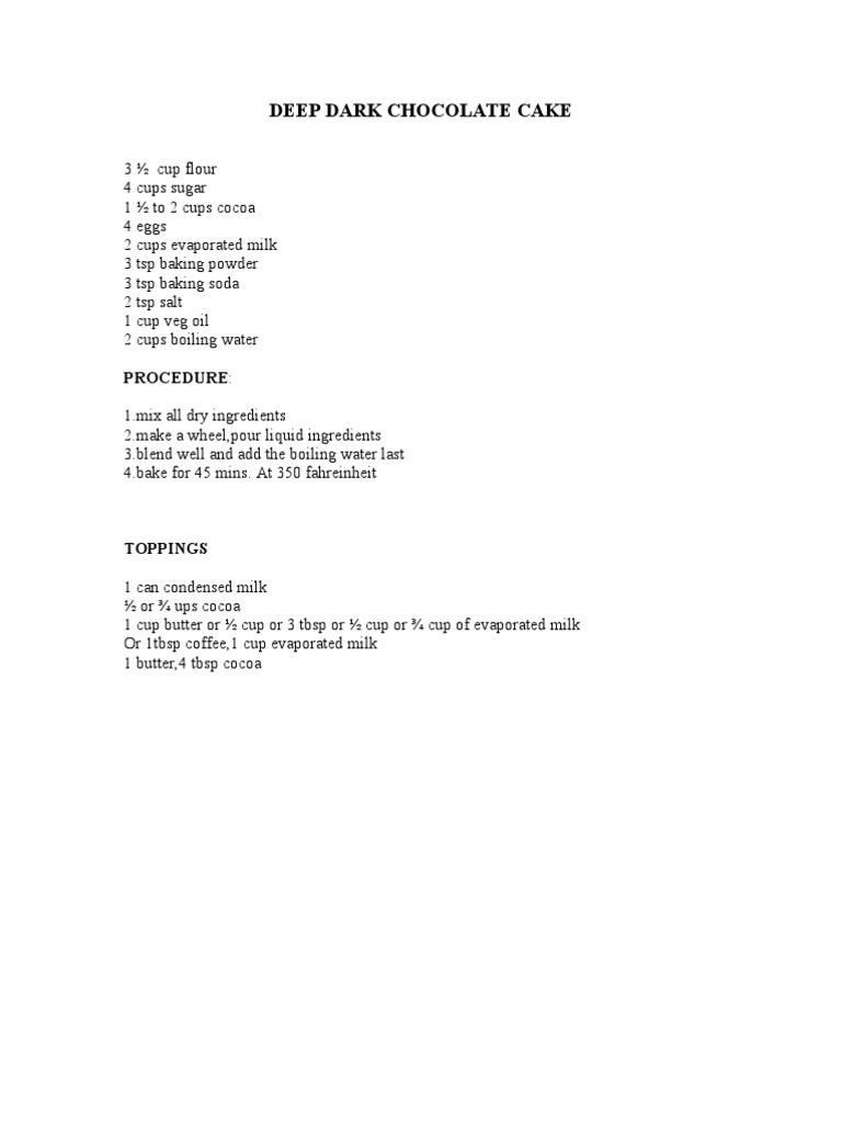Deep Dark Chocolate Cake Recipes | PDF | Cakes | Baking Powder