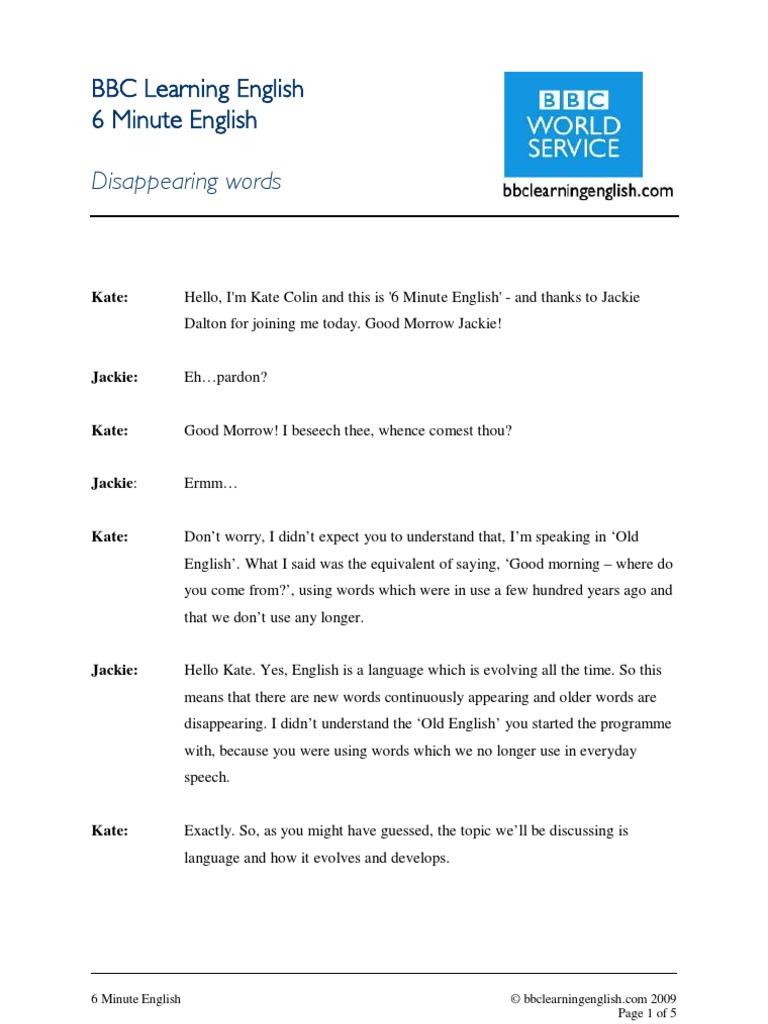 Disappearing Words | PDF | English Language | Evolution