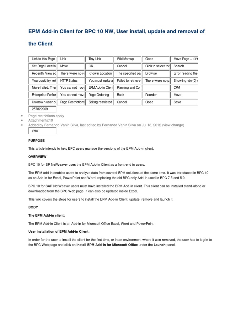 EPM Add-In Client For BPC 10 NW | PDF | Installation (Computer Programs ...