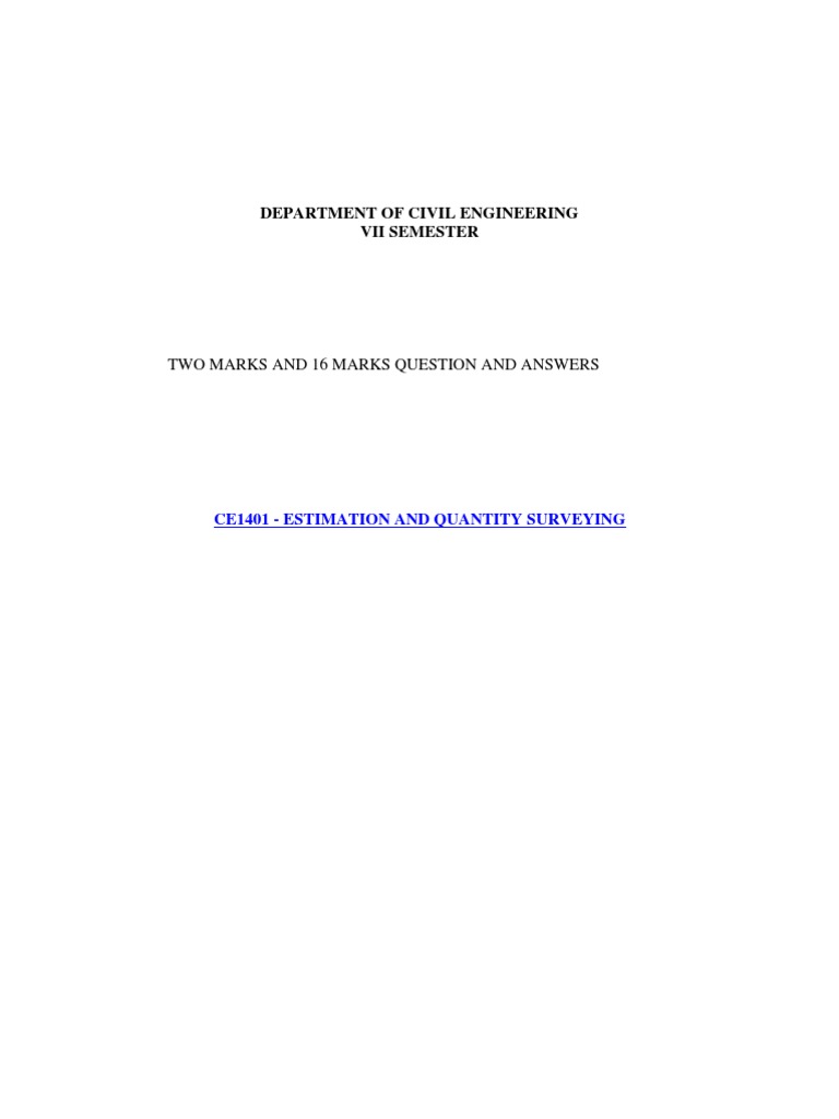 Department of Civil Engineering Vii Semester: Two Marks and 16 Marks ...