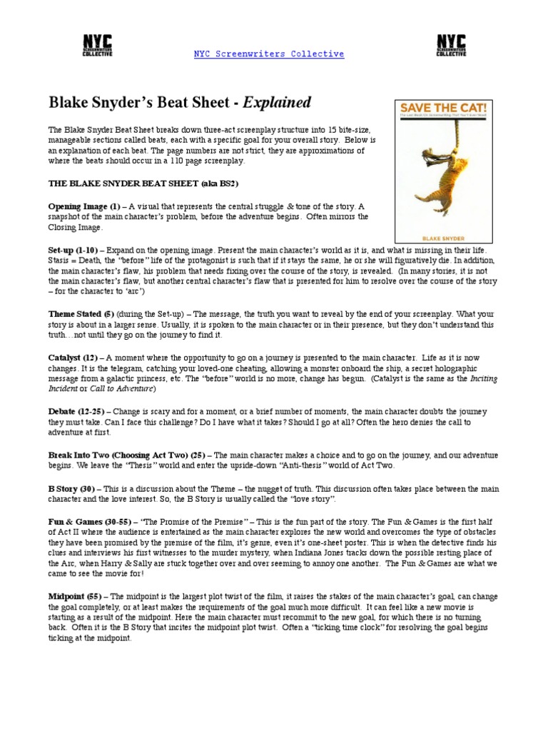Blake Snyder's Beat Sheet - Explained: NYC Screenwriters Collective ...