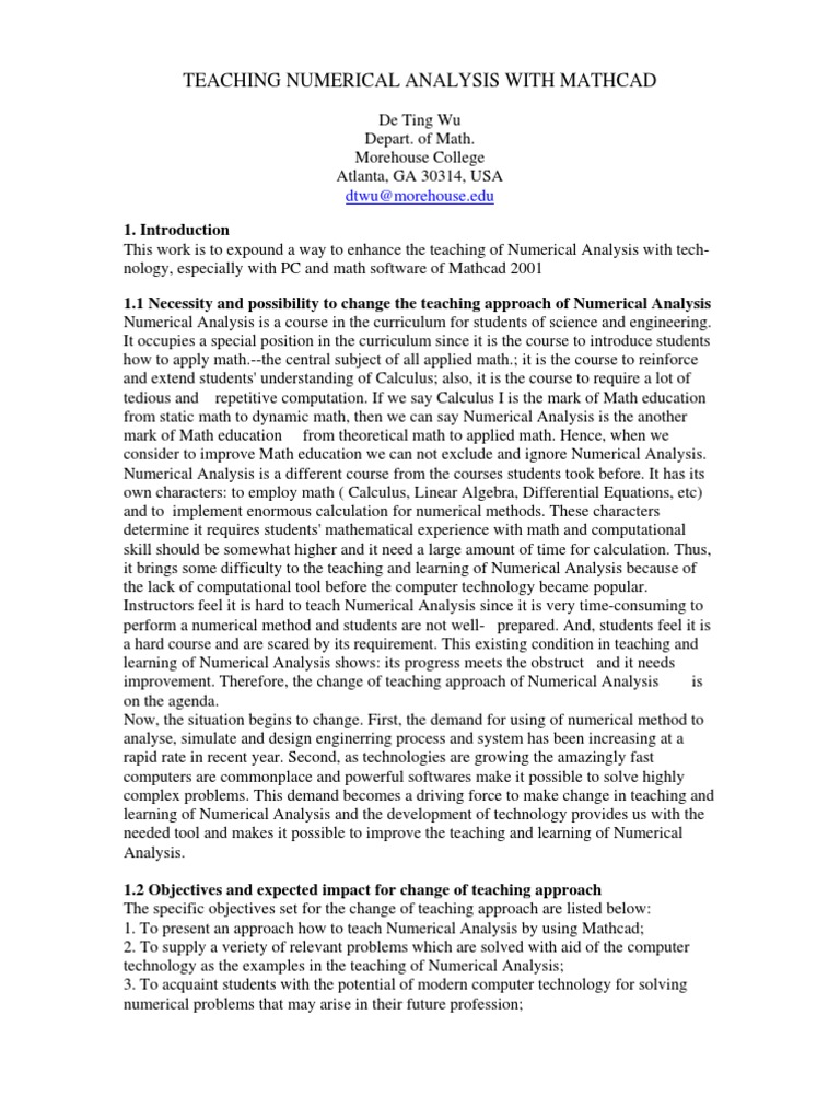 Teaching Numerical Analysis With Mathcad | PDF | Numerical Analysis ...
