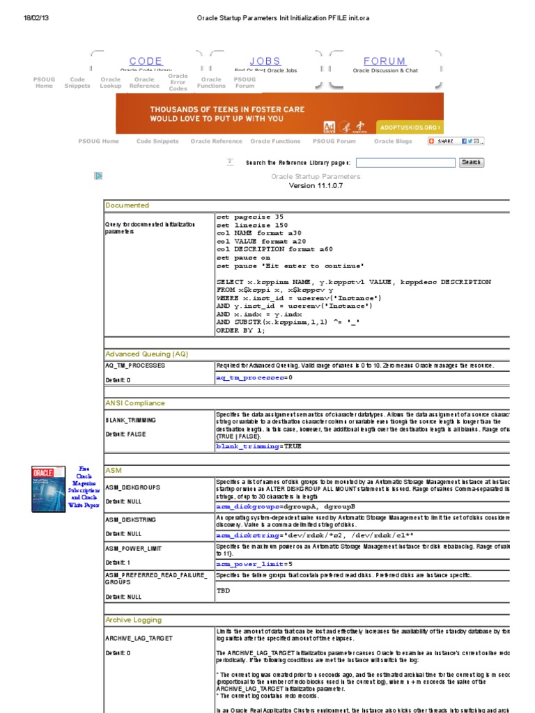 Oracle Startup Parameters Init Initialization PFILE Init | PDF | Oracle Database | Database Index