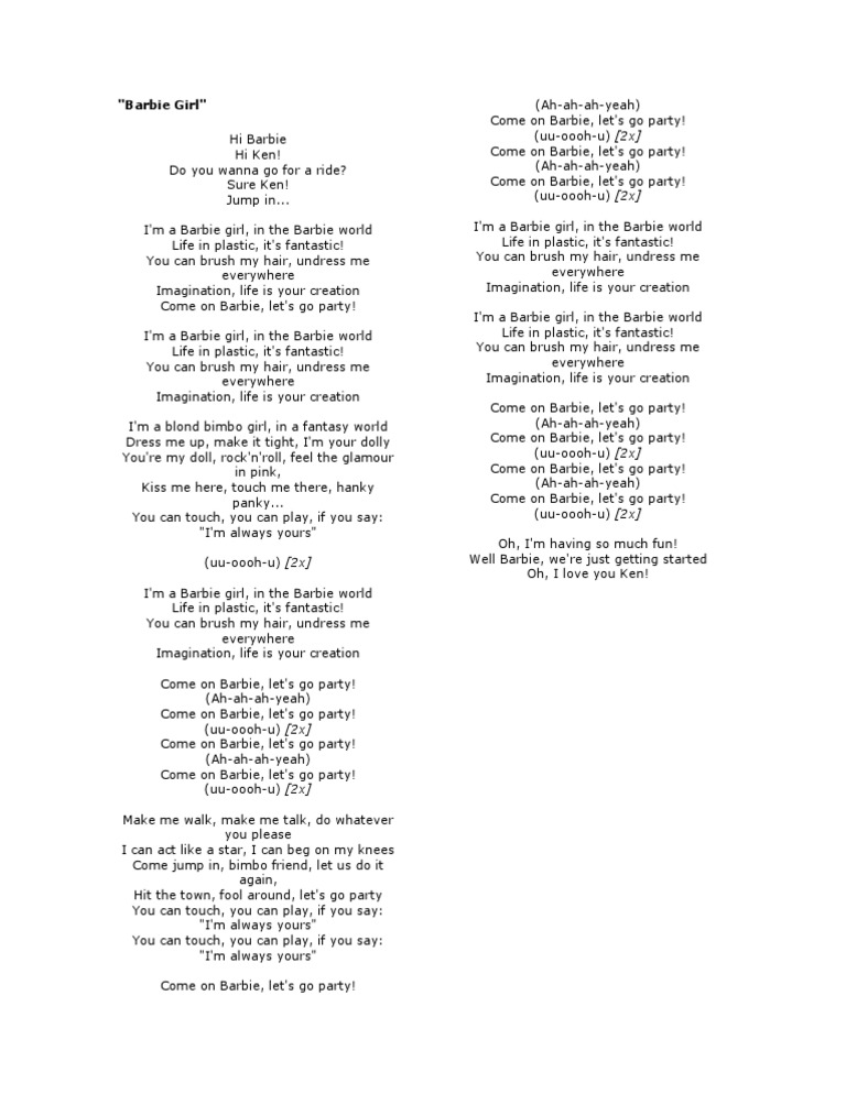 "Barbie Girl" Song Lyrics | PDF