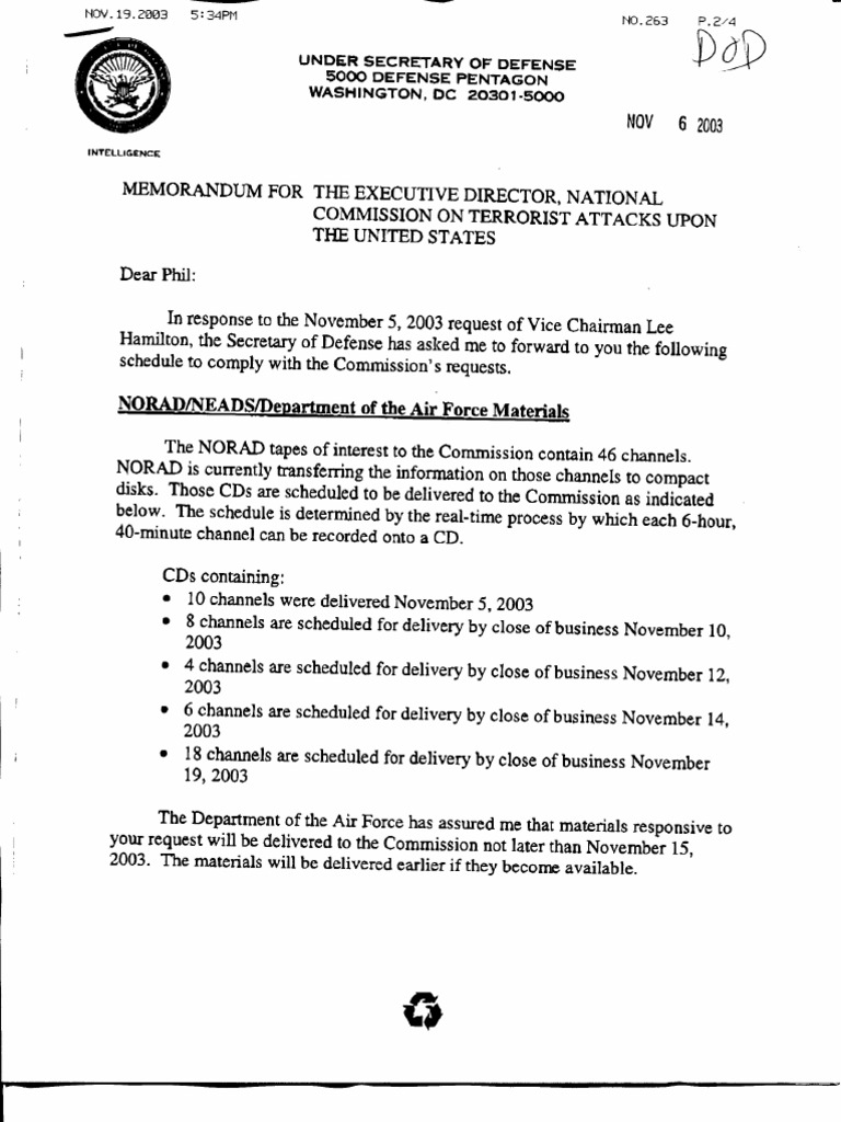 DM B3 DOD 1 of 2 FDR - 11-6-03 Memo From Cambone Re NORAD-NEADS-AF ...