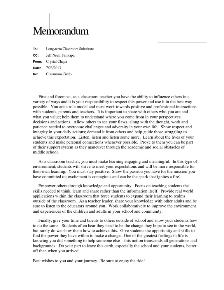 Ea 743 Credo Memo | PDF | Classroom | Teachers