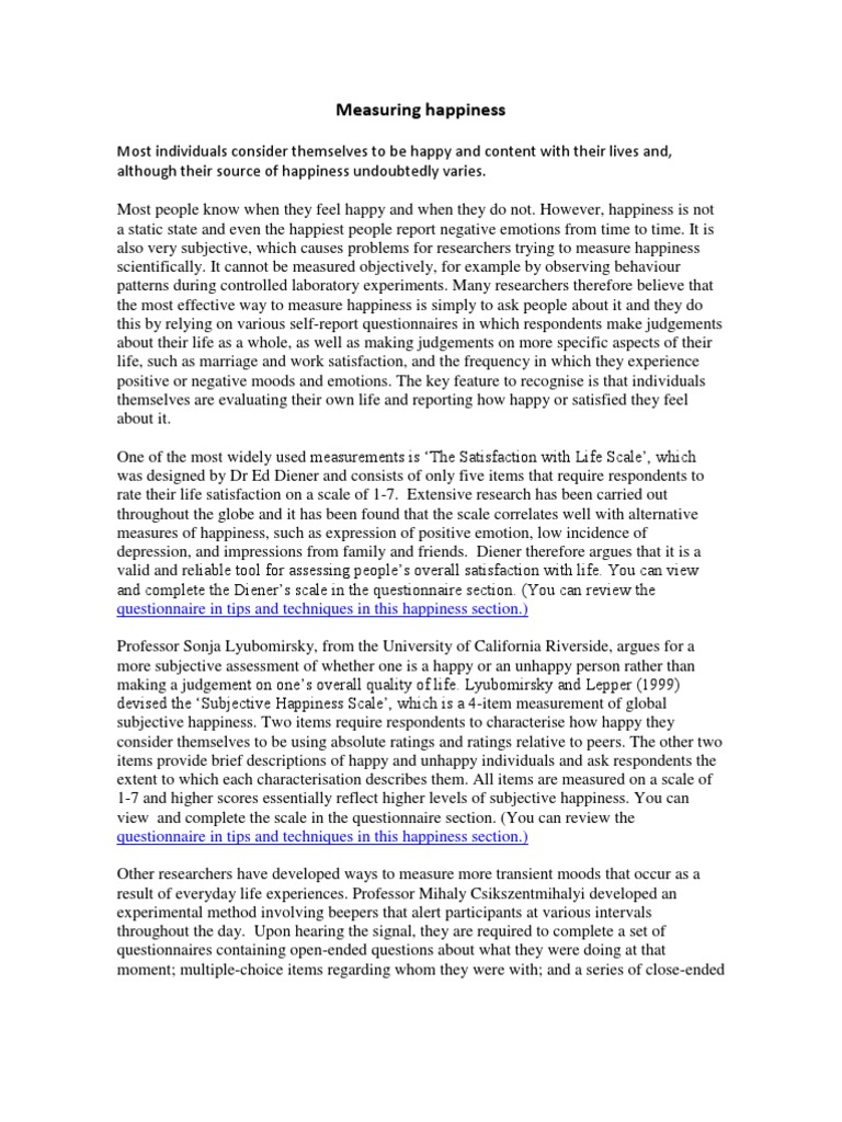 Measuring Happiness: Questionnaire in Tips and Techniques in This ...