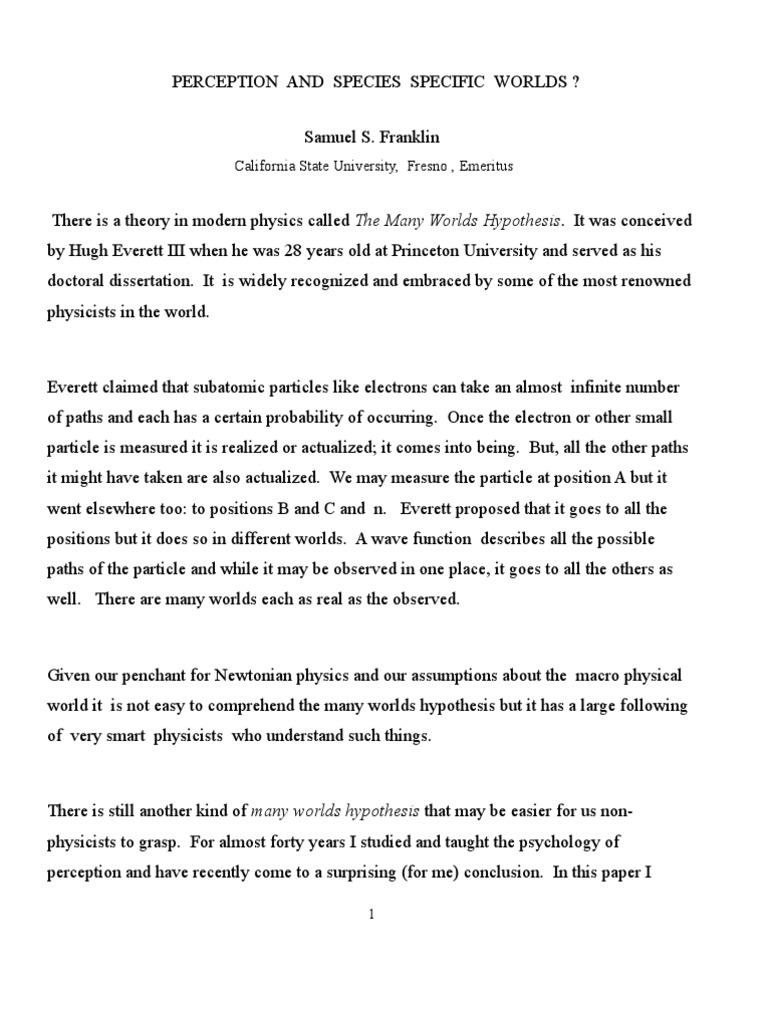 Perception and Species Specific Worlds ? | PDF | Visual System ...