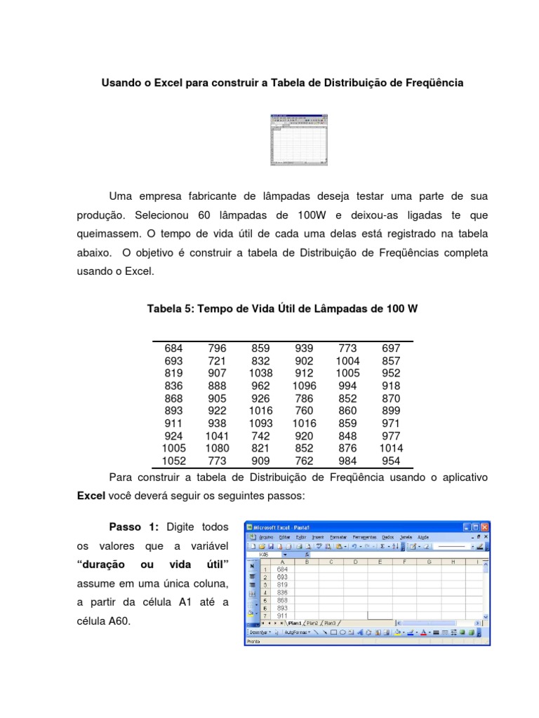 Usando o Excel para Construir A Tabela de Distribui o de Freq Ncia | PDF | Limite (Matemática ...