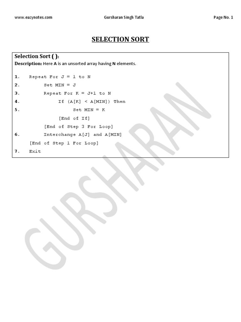 Selection Sort Algorithm Explained | PDF | Teaching Methods & Materials