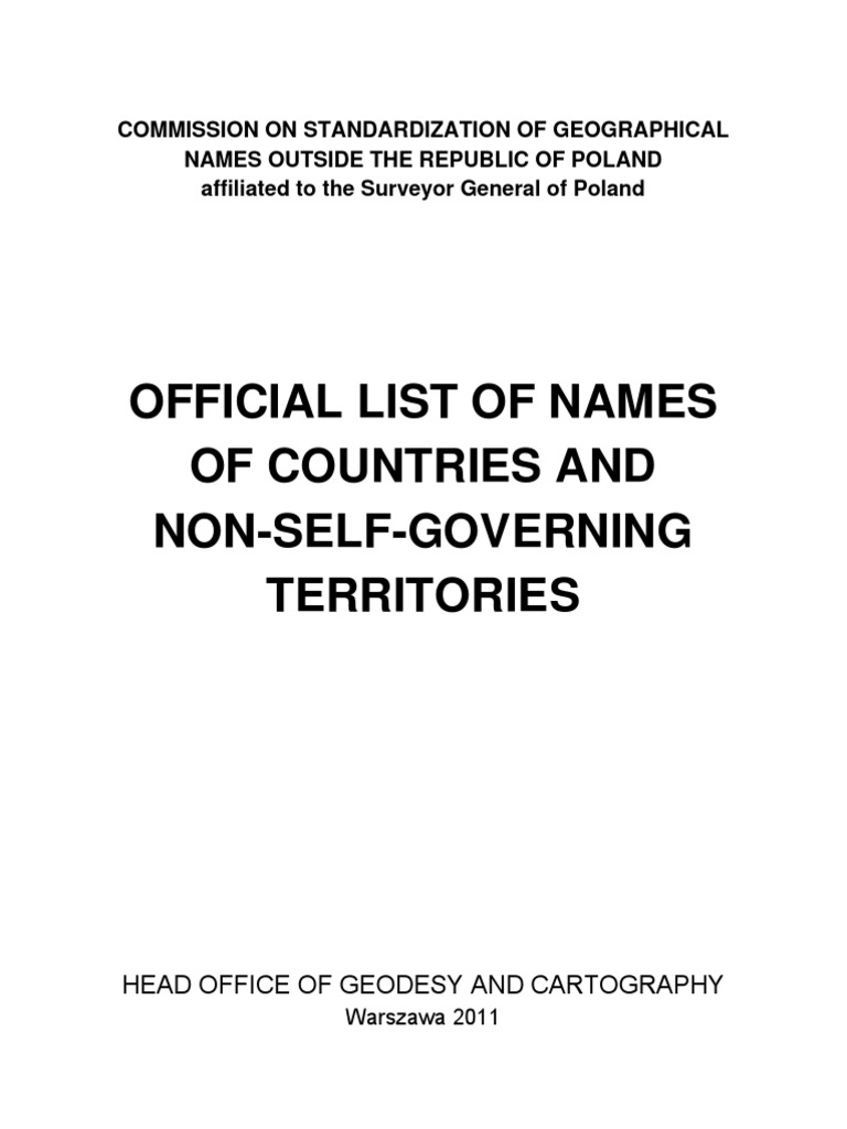 Official List of Names of Countries and Non-Self-Governing Territories ...