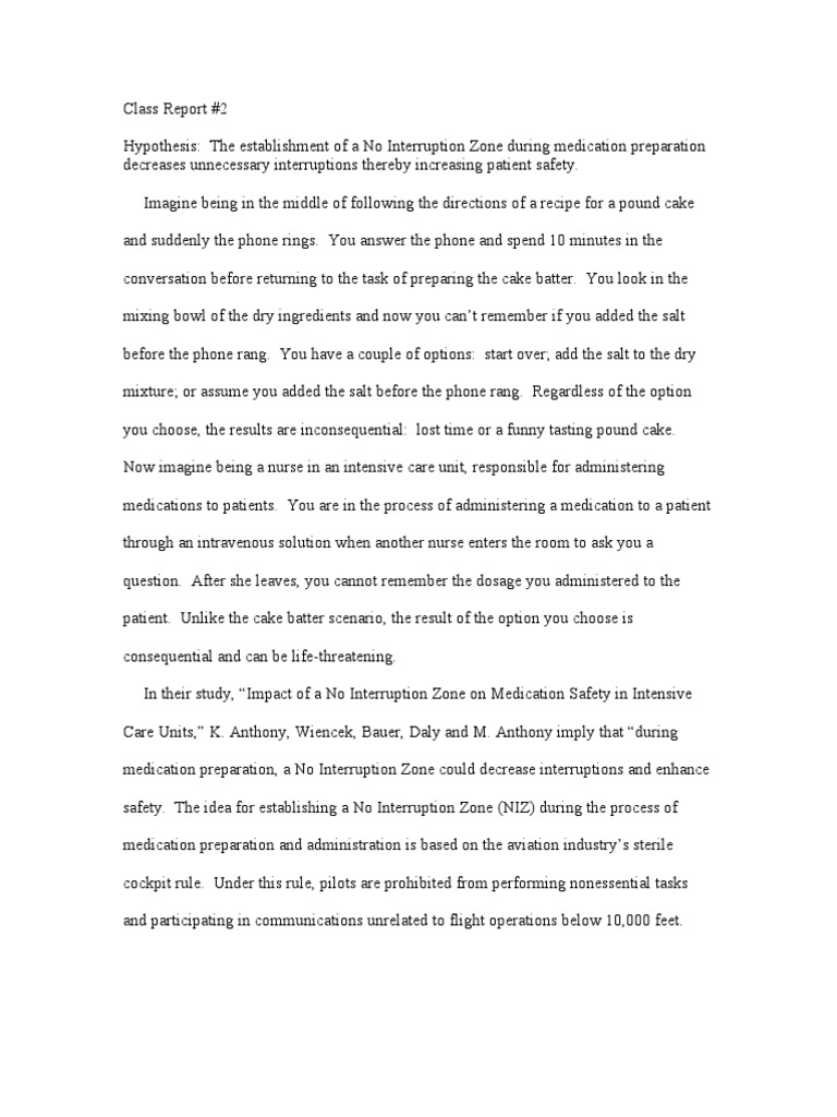 The Establishment of A No Interruption Zone During Medication ...