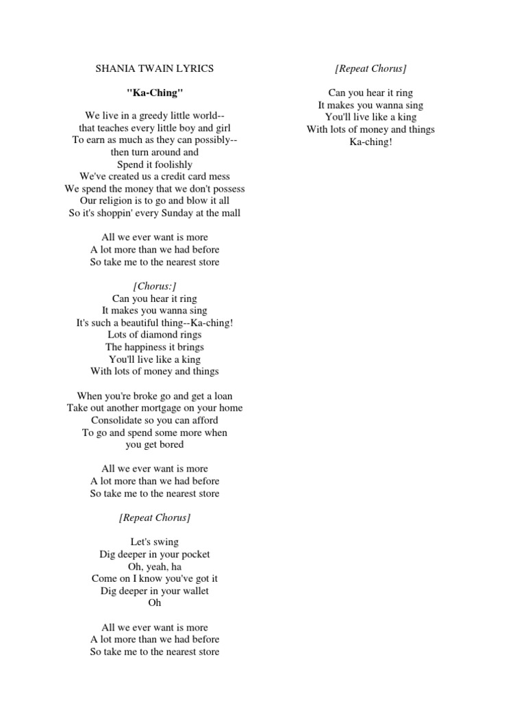 Shania Ka Ching | PDF | Country Music | Musical Compositions