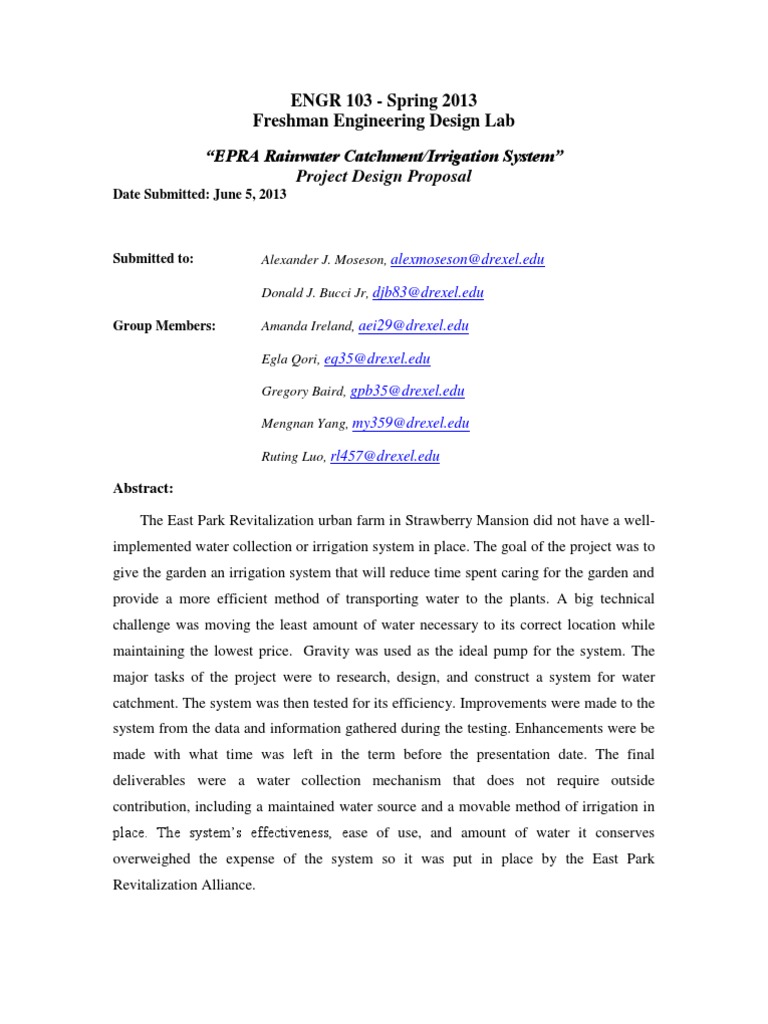 "EPRA Rainwater Catchment/Irrigation System" Project Design Proposal ...