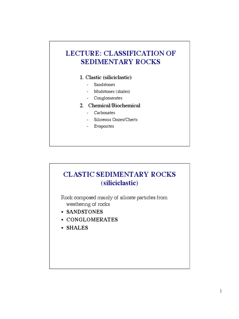Lecture: Classification of Sedimentary Rocks: 1. Clastic (Siliciclastic ...