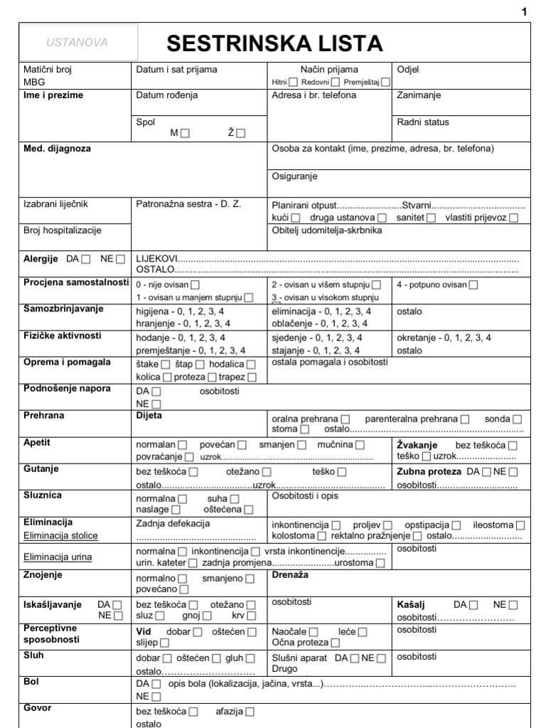 Sestrinska Dokumentacija I Skale | PDF