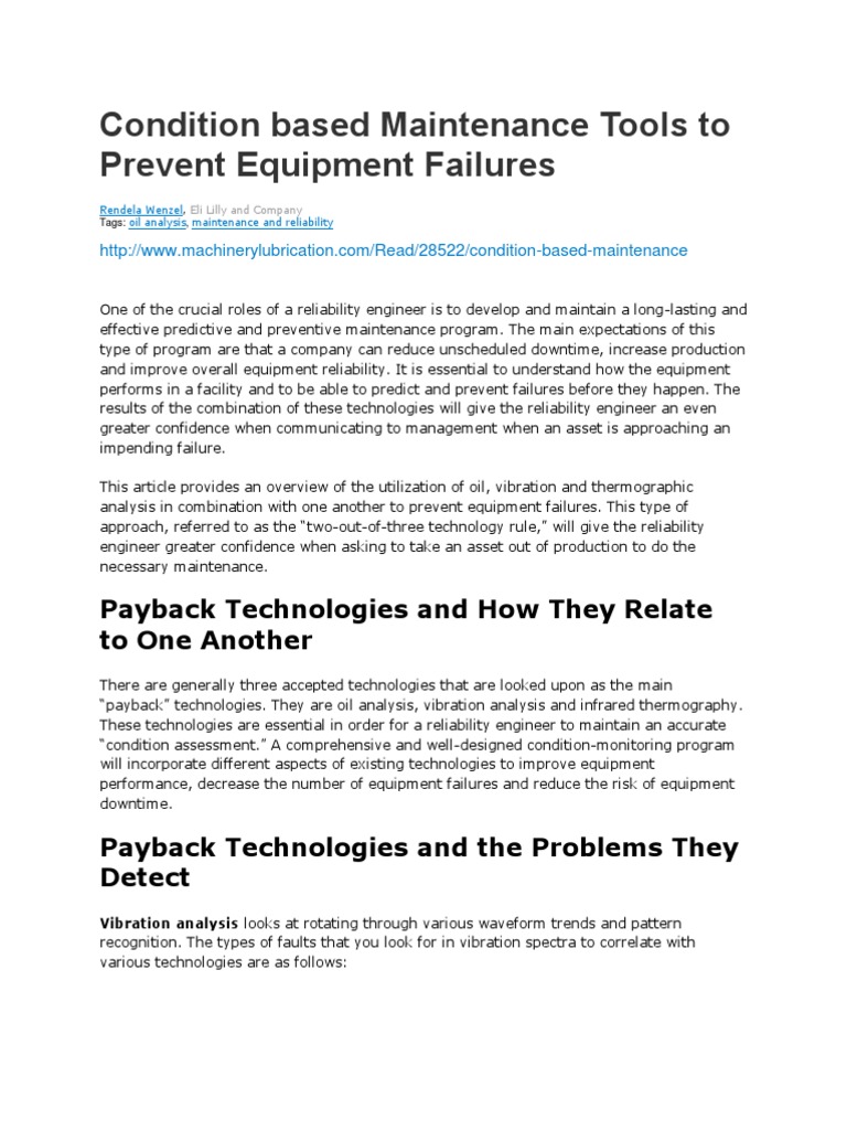 CBM Tools For Equipment Failure Prevention | PDF | Reliability ...