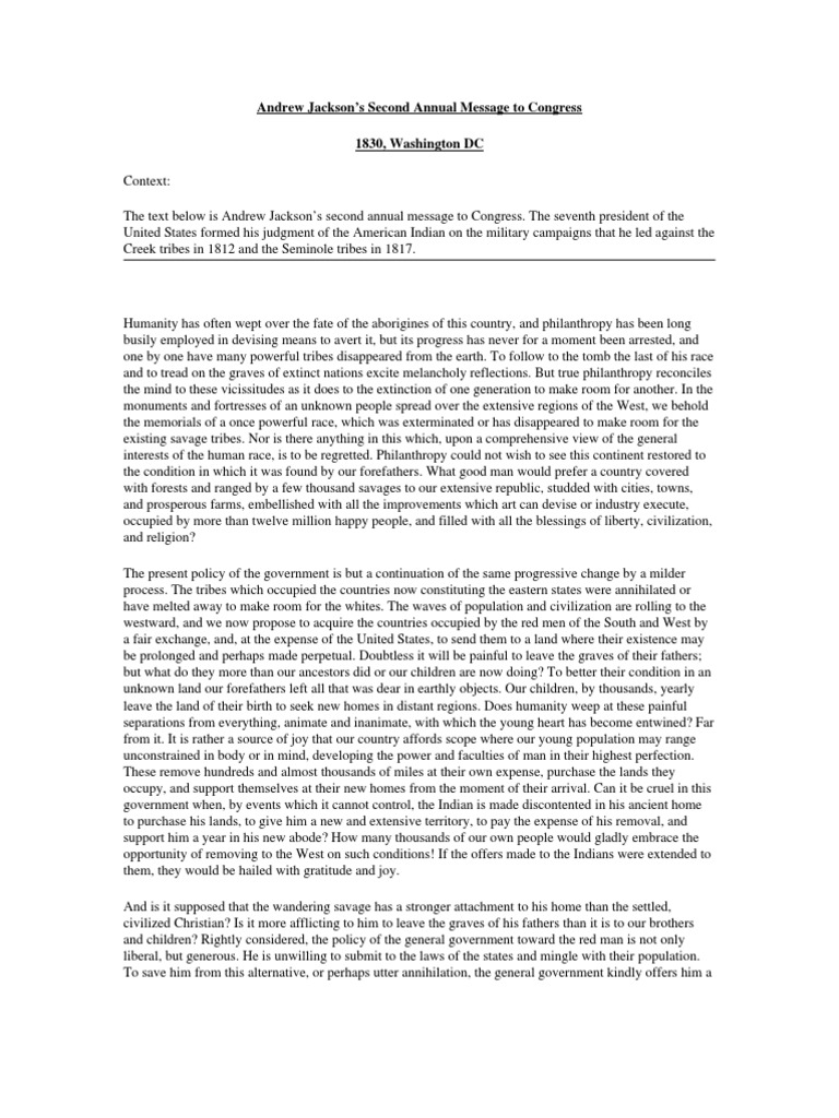 Andrew Jackson Second Annual Message To Congress | PDF | Andrew Jackson ...