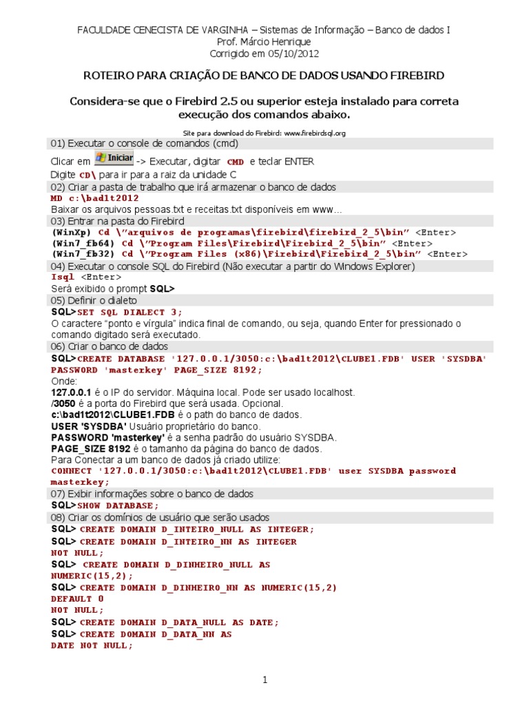 Criando Banco de Dados com Firebird | PDF | Tabela (banco de dados ...