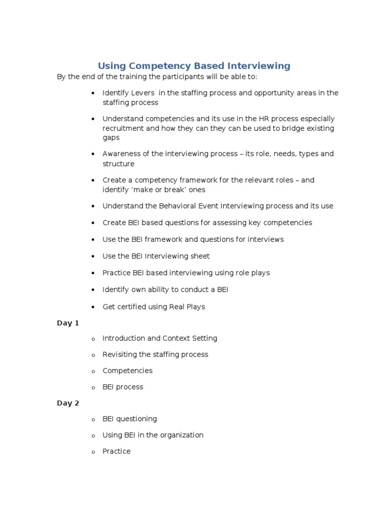 Using Competency Based Interviewing | PDF
