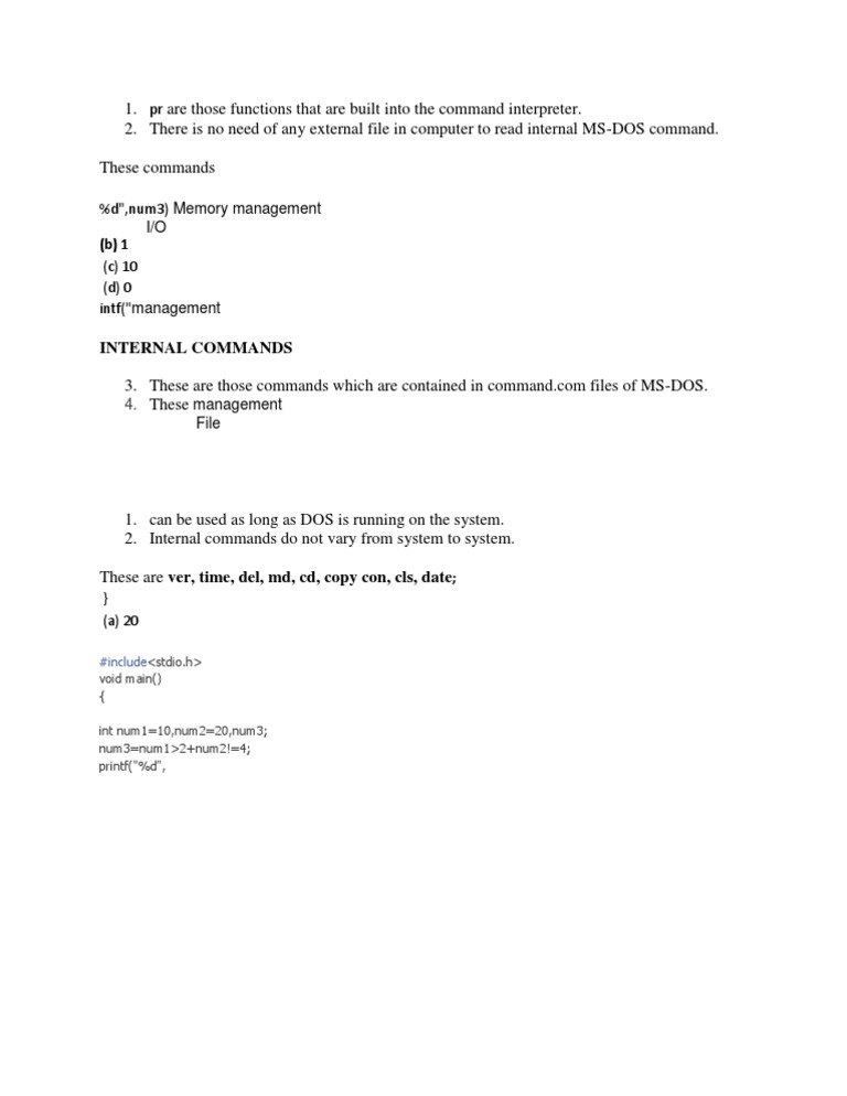 MS-DOS Internal Commands Guide | PDF | Teaching Methods & Materials | Technology & Engineering
