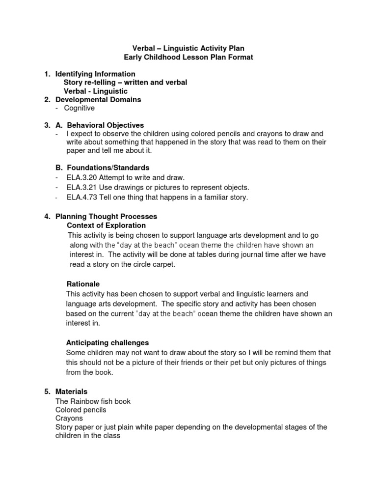 Early Childhood Story Retelling Plan | PDF | Lesson Plan | Action ...