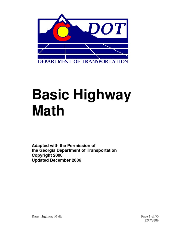 Basic Highway Math Manual | PDF | Fraction (Mathematics) | Area