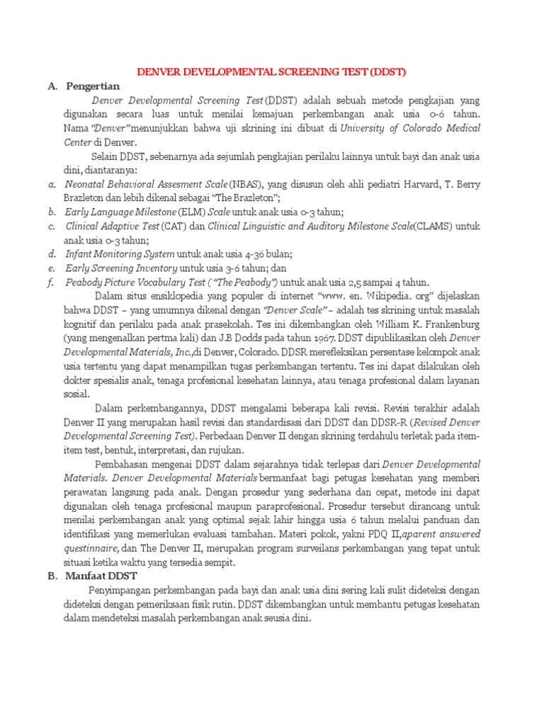 Denver Developmental Screening Test | PDF