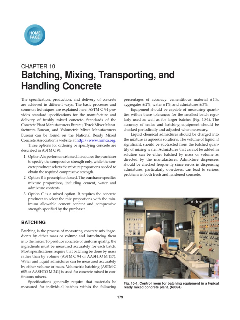 Chap10 Batching, Mixing, Transporting and Handling Concrete | PDF ...