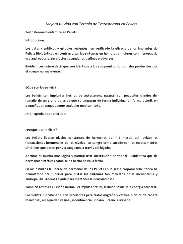 Testosterona Bioidéntica en Pellets | PDF | Testosterona | Ejercicio físico