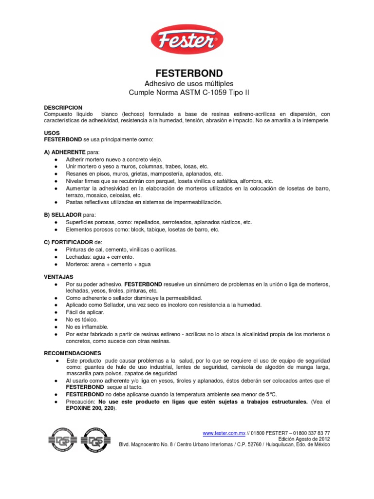 Fester Bond | PDF | Yeso | Cemento