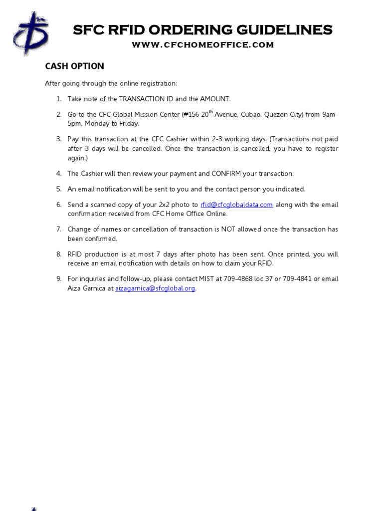 SFC RFID Ordering Guidelines | PDF | Credit Card | Financial Transaction