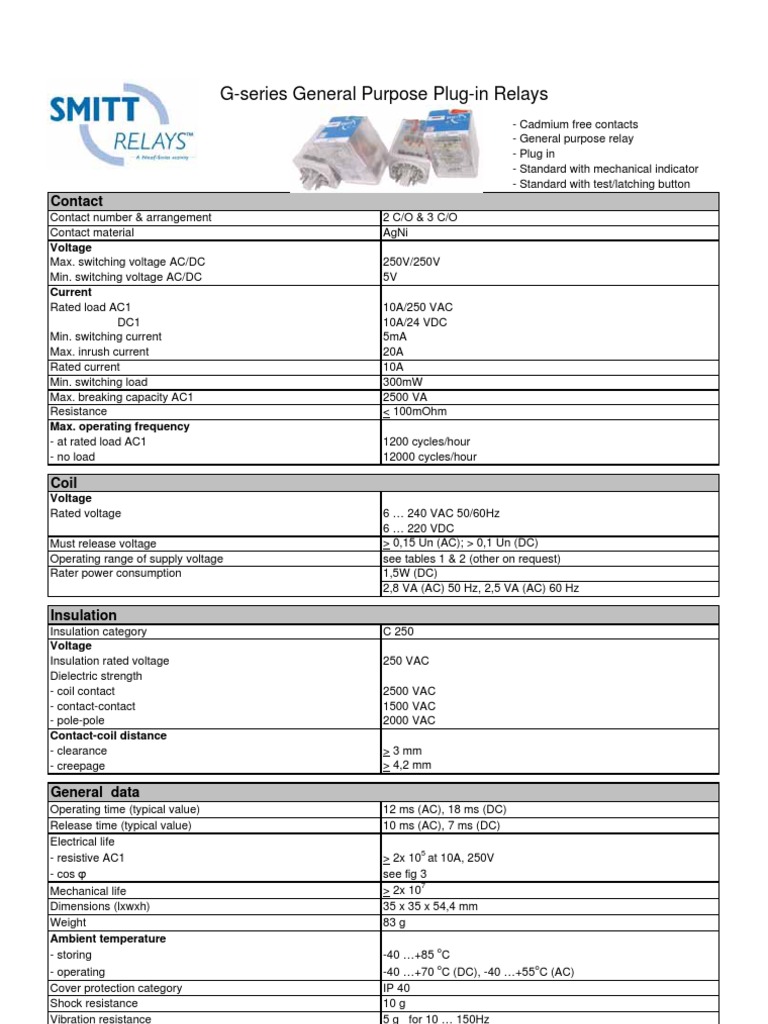 G-Series General Purpose Plug-In Relays: Contact | PDF | Relay ...
