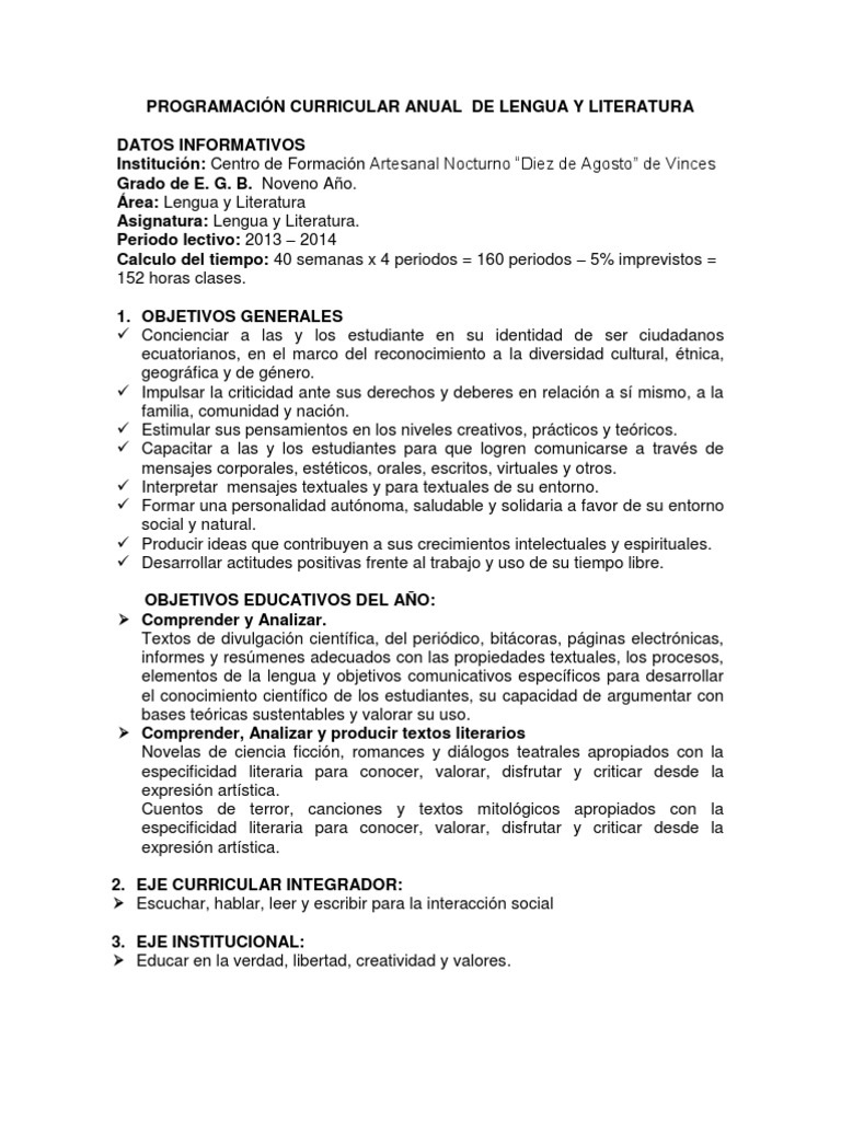 Programación Anual Lengua y Literatura | PDF | Teatro | Science