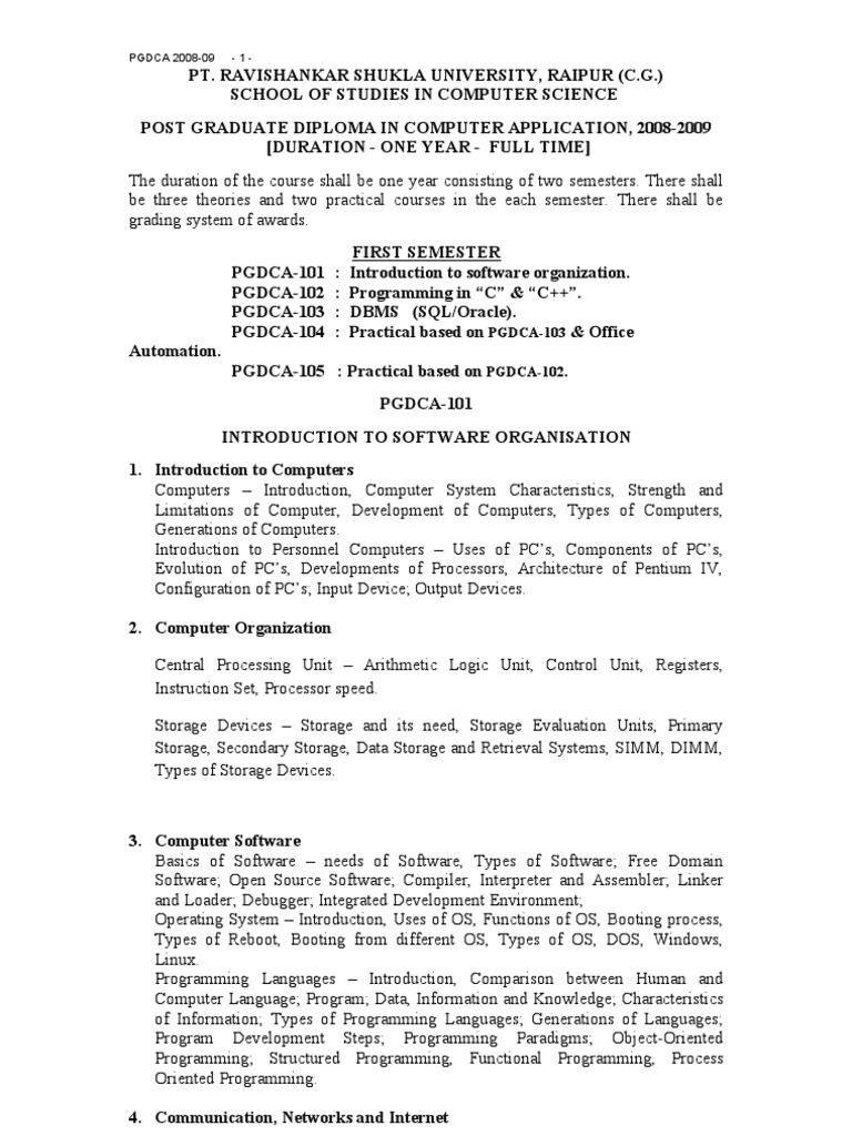 PGDCA Syllabus | PDF | Pointer (Computer Programming) | Databases