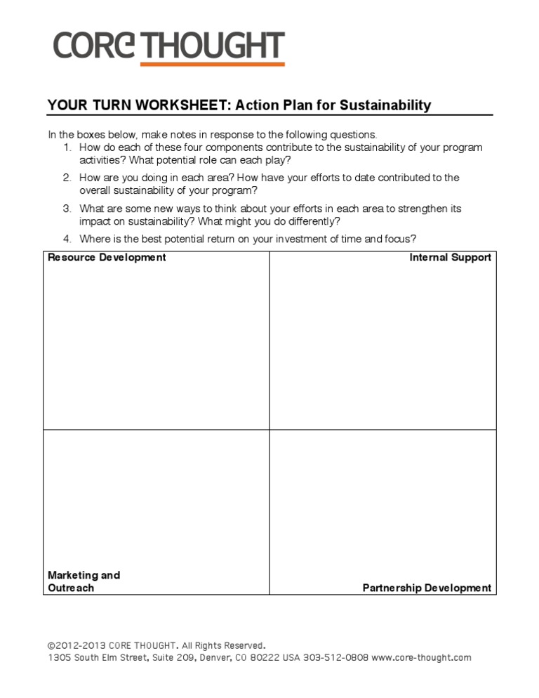 YOUR TURN WORKSHEET: Action Plan For Sustainability: Resource ...
