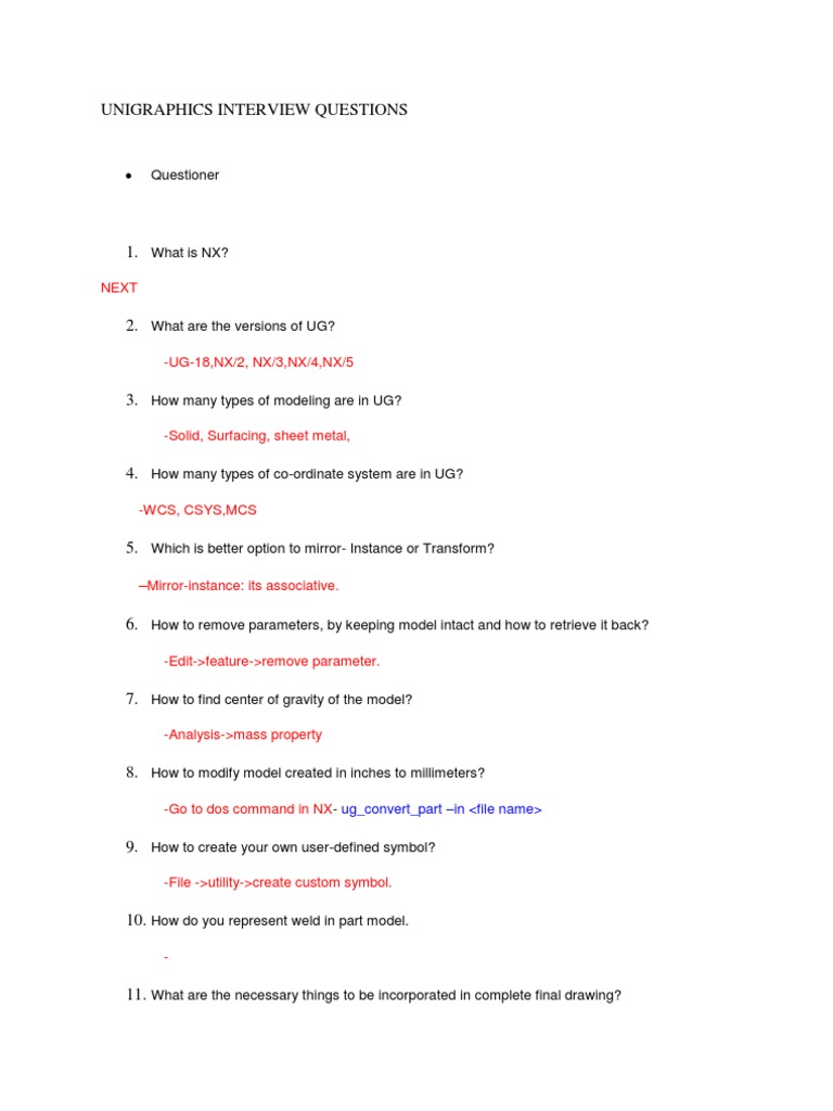 Unigraphics Interview Questions | PDF