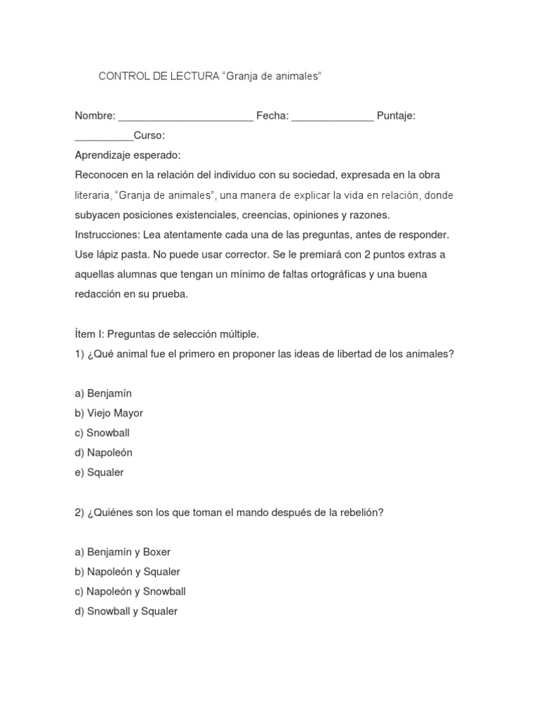 Control de Lectura La Granja | PDF