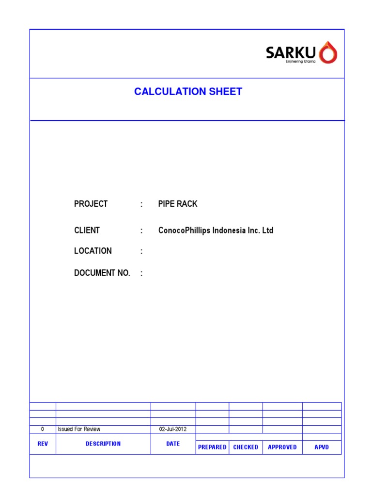 Pipe Rack Design Calculation Sheet | PDF