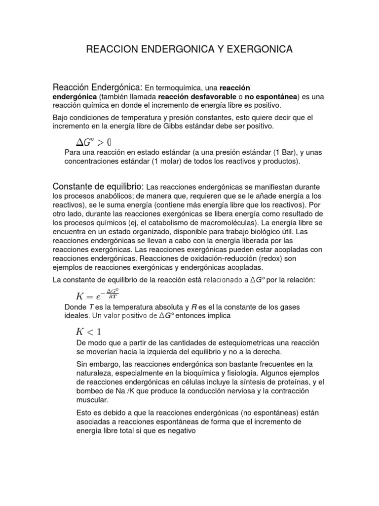 Reaccion Endergonica y Exergonica | PDF | Química | Procesos unitarios