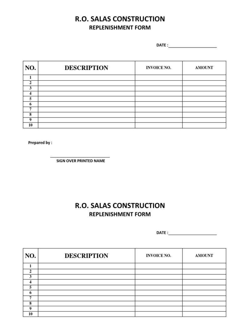 Replenishment Form | PDF