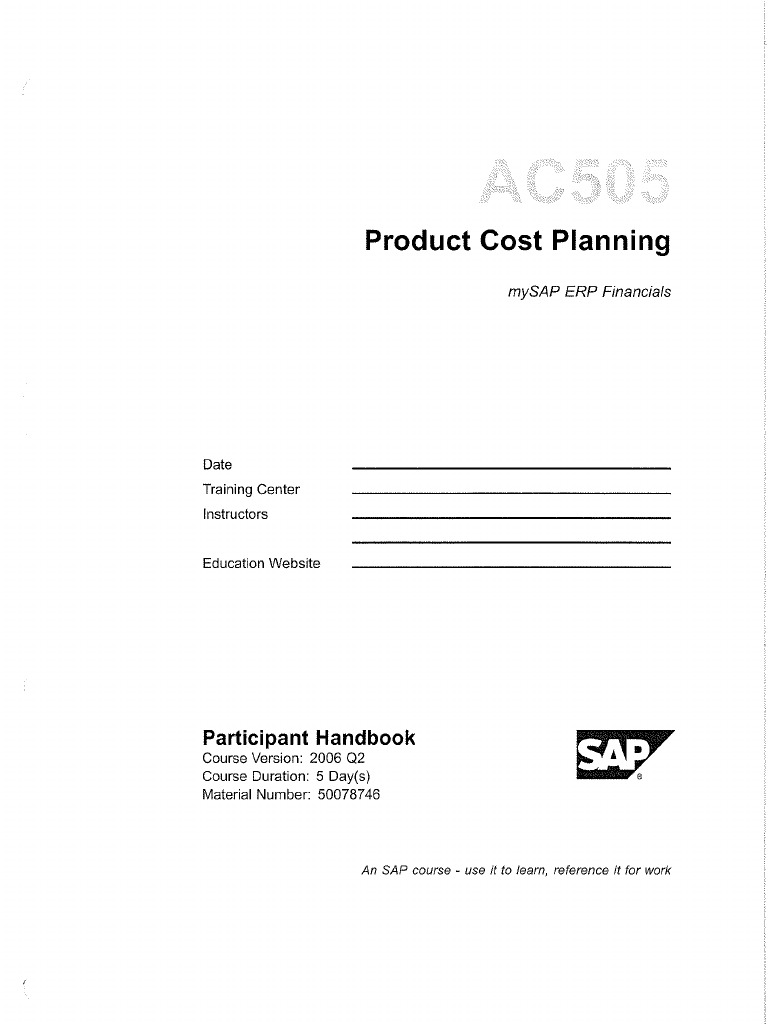 AC505 Product Cost Planning - 1 | PDF