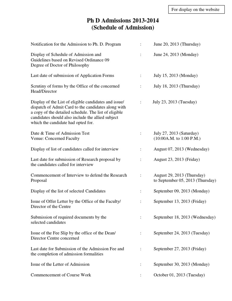 2013 PHD Admissions Schedule | PDF