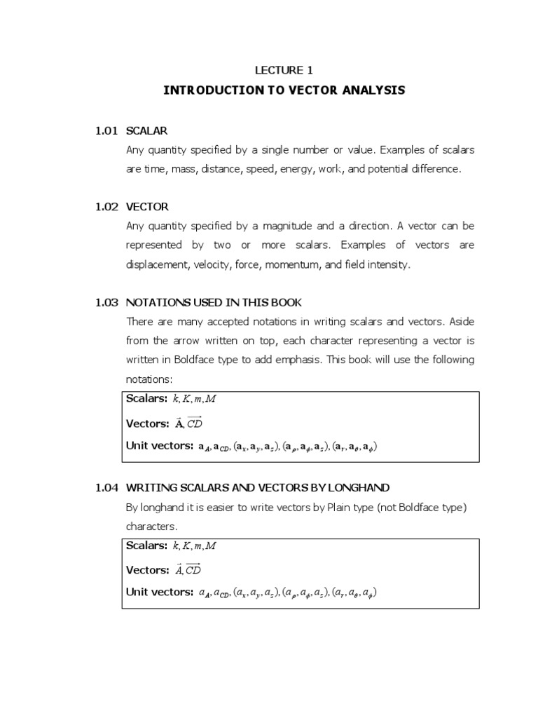 Chapter 01 - Introduction To Vector Analysis | PDF | Norm (Mathematics) | Euclidean Vector