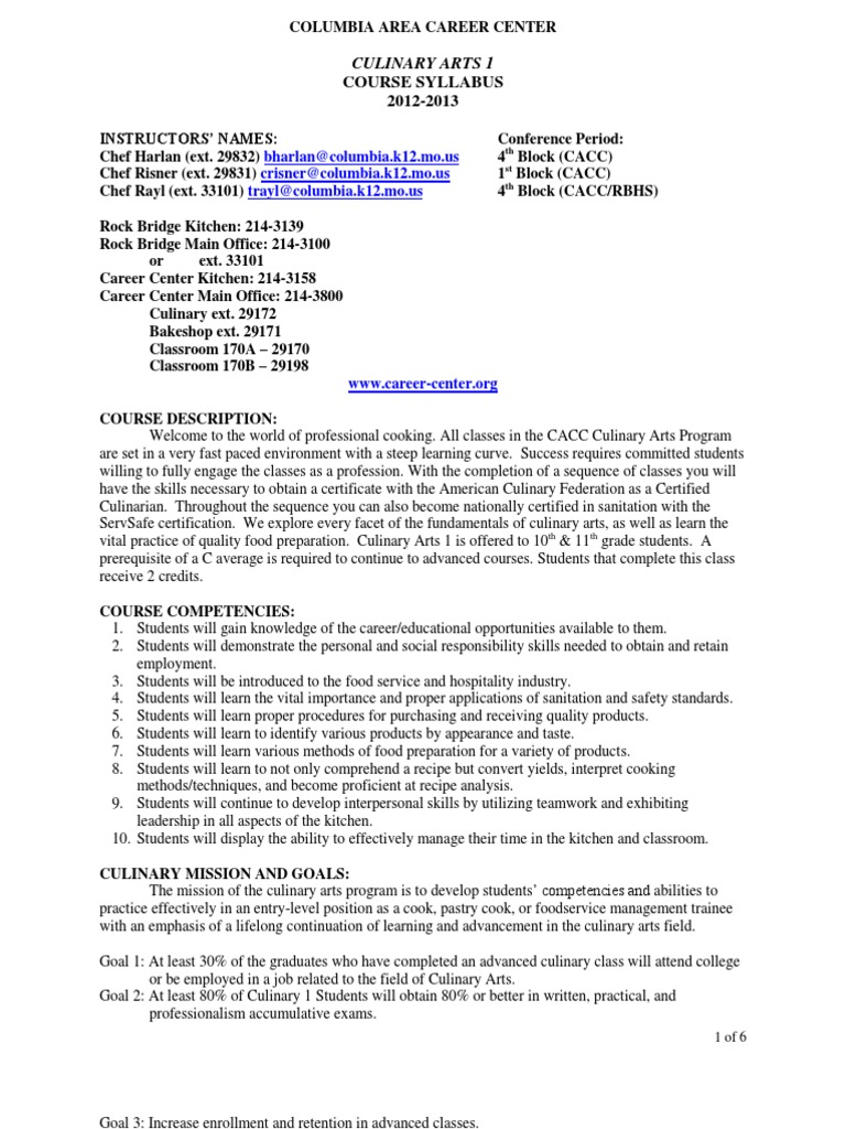 Culinary Arts 1 | PDF | Course Credit | Test (Assessment)