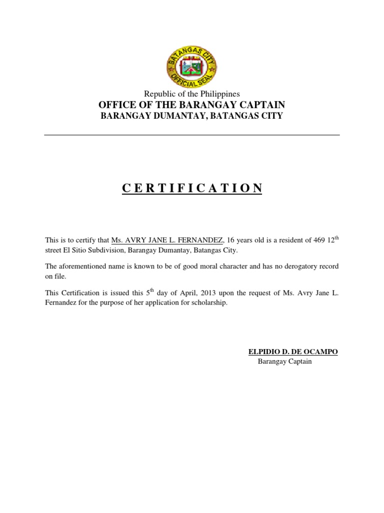 Brgy Cert | PDF
