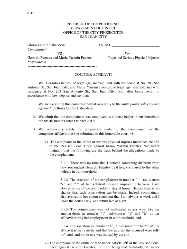 Sample Counter Affidavit Format | PDF | Misconduct | Virtue