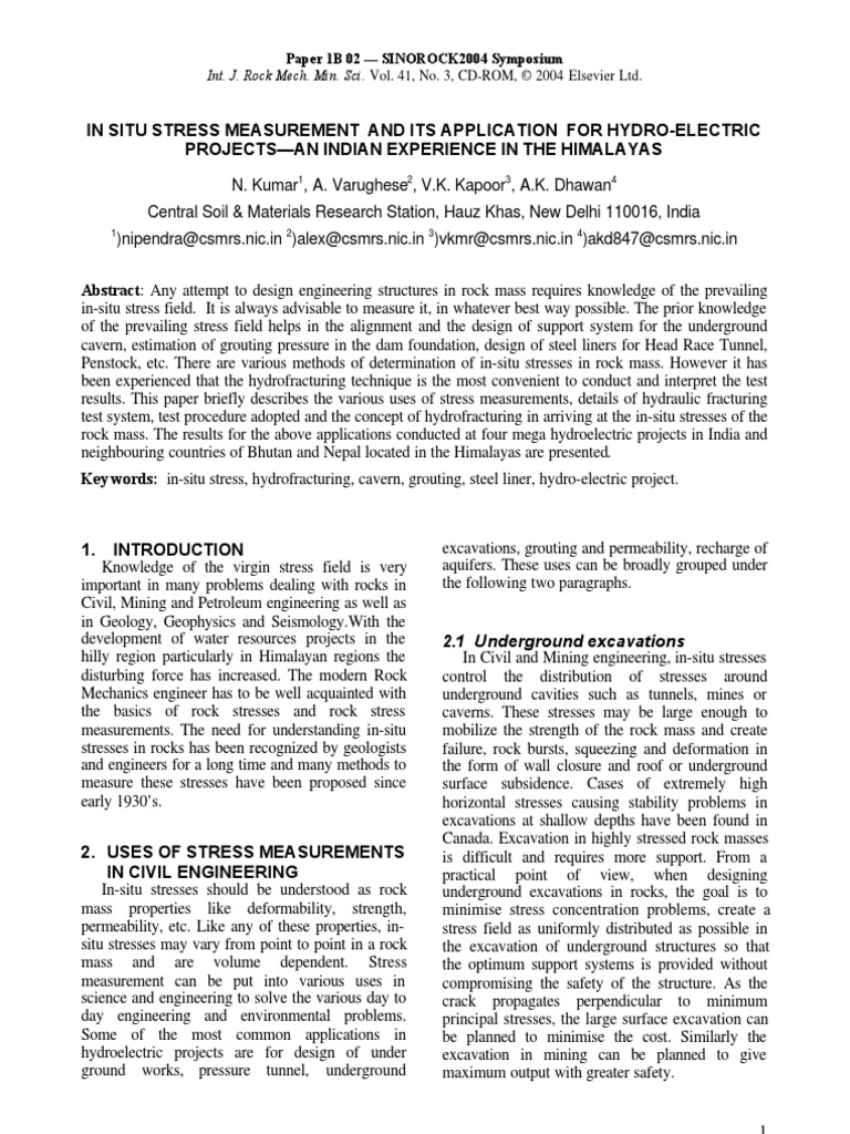 In Situ Stress Measurement - Himalayas | PDF | Stress (Mechanics ...