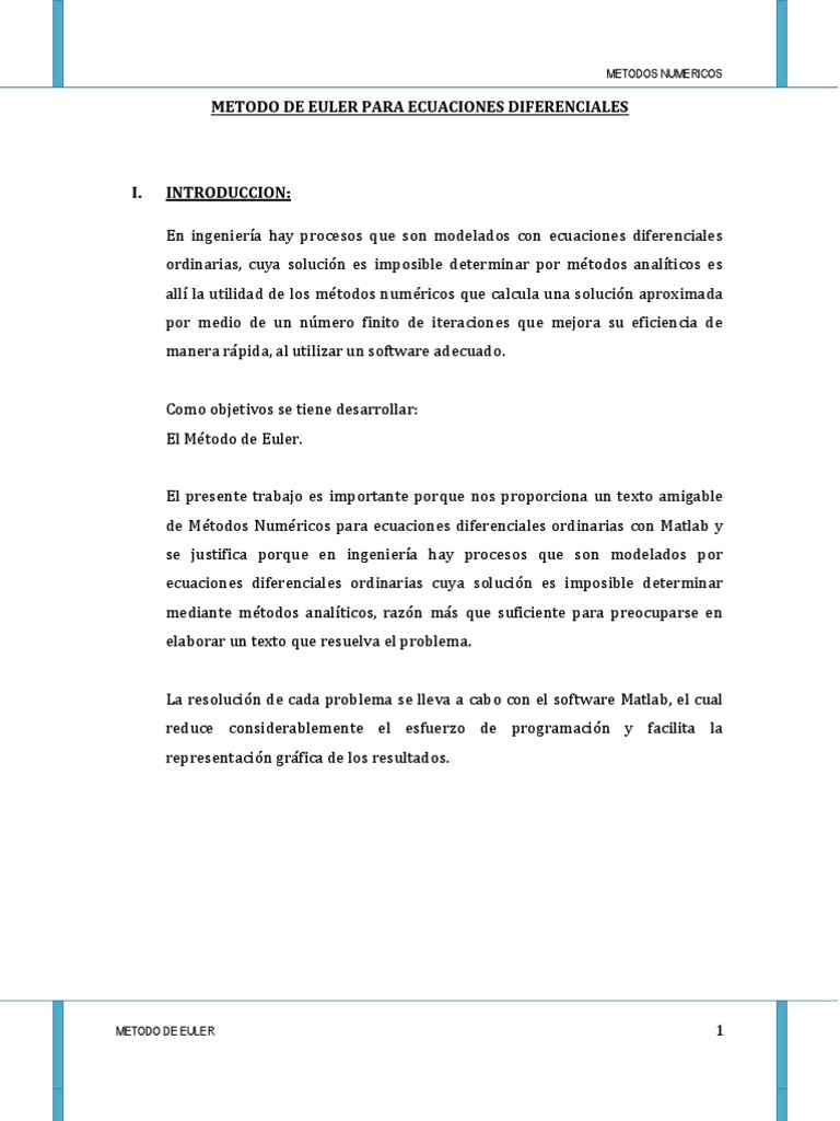 Metodo de Euler para Ecuaciones Diferenciales | PDF | Análisis numérico ...