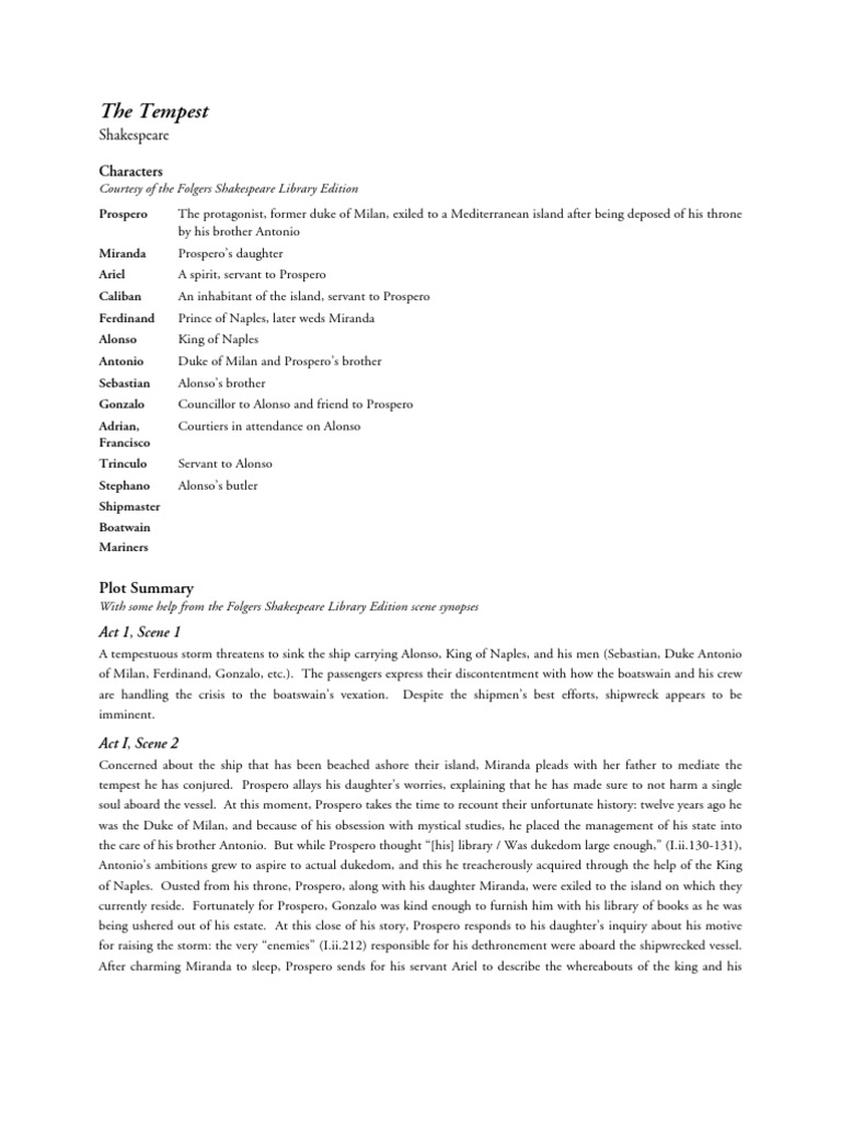 Shakespeare - The Tempest | PDF | The Tempest | Shakespearean Characters
